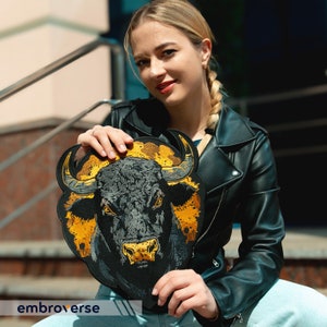 Brutal Bull Head Large Back Patch - Embroidered Powerful Animal Face ...