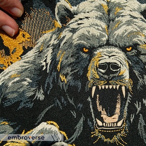 Brutal Grizzly Bear Large Back Patch - Embroidered Wild Angry Beast, Fierce Animal, Biker ...