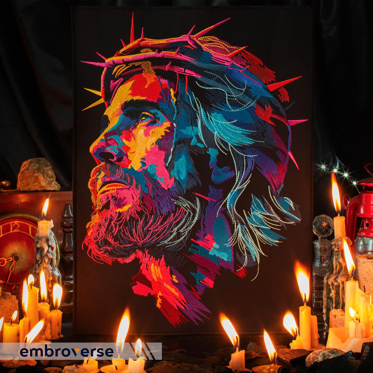 Vibrant Jesus Head Embroidered Large Patch - Faith Expression, Colorful ...
