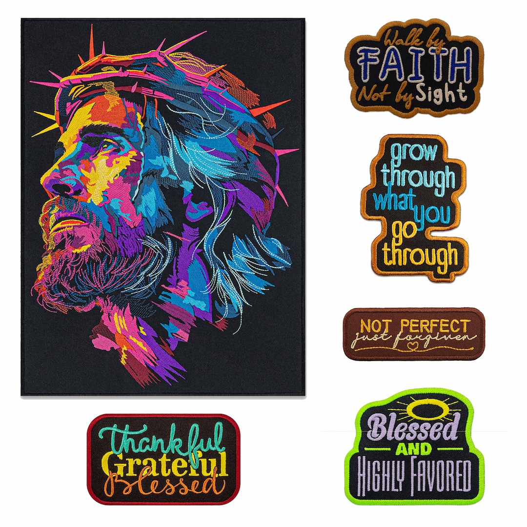 Inspirational Embroidered Patches Bundle - Colorful Jesus and ...
