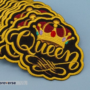 Queen Patch - Embroidered Gold Crown - Iron on Cool Patches - Size: 4.1 ...