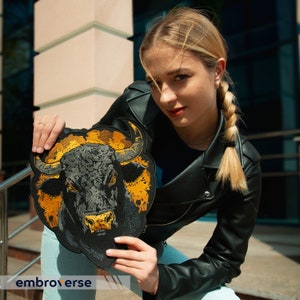Brutal Bull Head Large Back Patch - Embroidered Powerful Animal Face ...