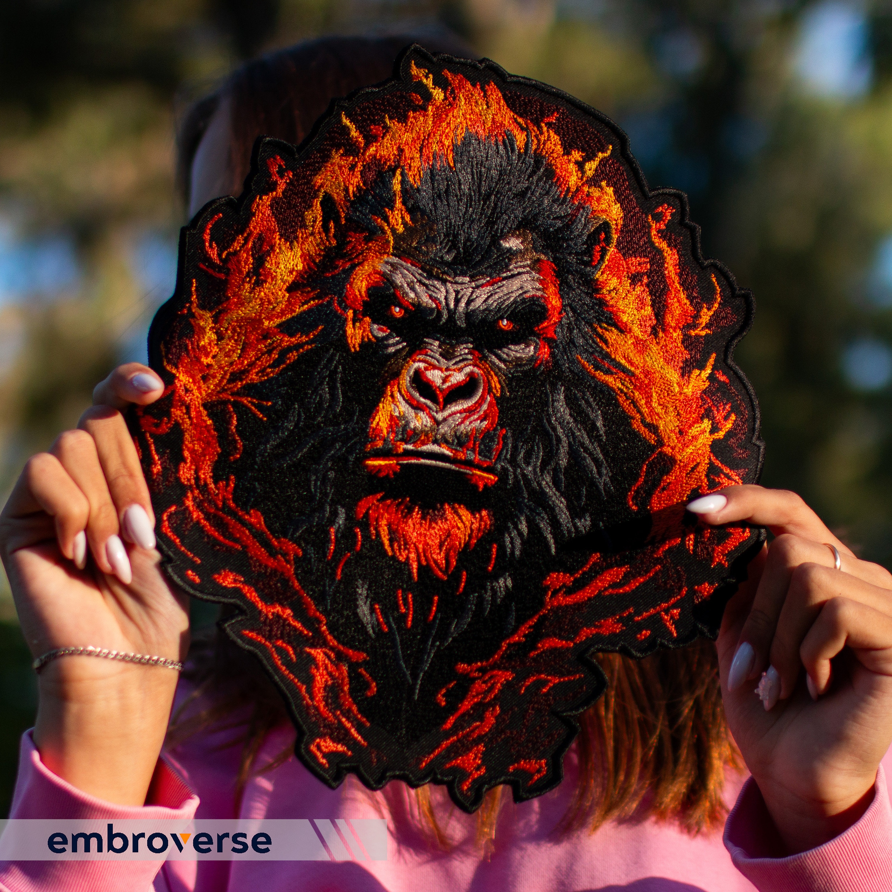 Fiery Gorilla Large Embroidered Patch - Fantasy Flaming Fierce Primate ...