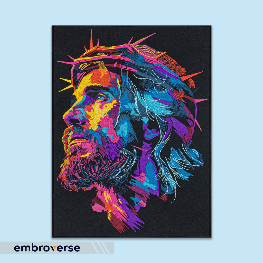Vibrant Jesus Head Embroidered Large Patch - Faith Expression, Colorful ...