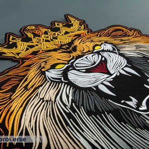 Royal Lion Large Back Patch - Golden King Crown - Angry Wild Animal ...