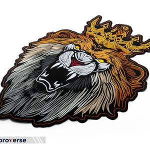 Royal Lion Large Back Patch - Golden King Crown - Angry Wild Animal ...
