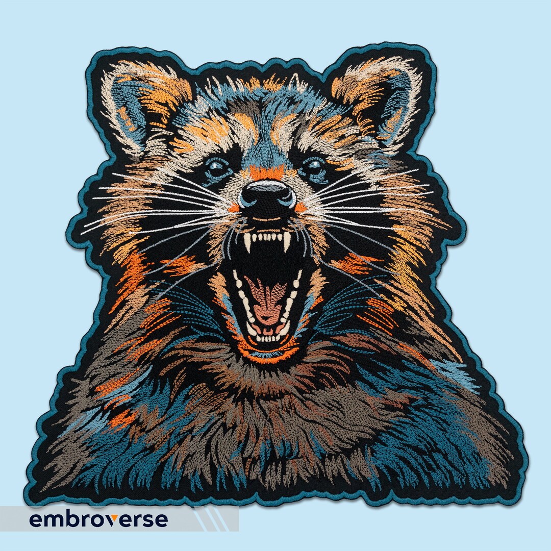 Fierce Raccoon Large Embroidered Patch - Realistic Angry Wild Animal ...