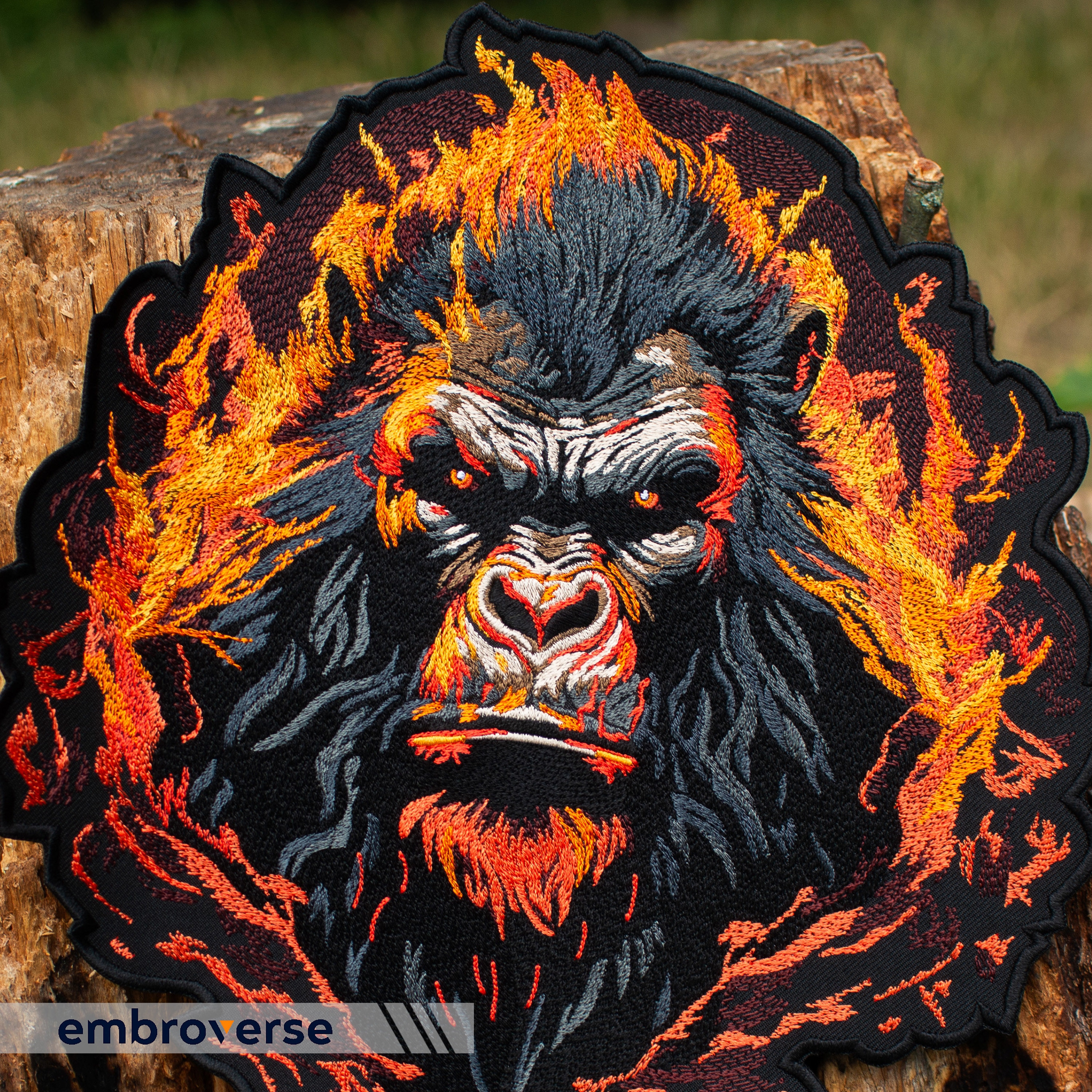 Fiery Gorilla Large Embroidered Patch - Fantasy Flaming Fierce Primate ...