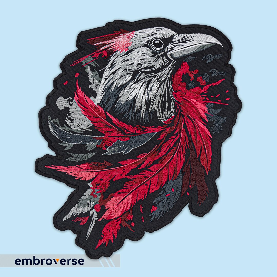 Dark Raven Back Patch, Blood Red Feather Gothic Bird, Mystic Corvid ...