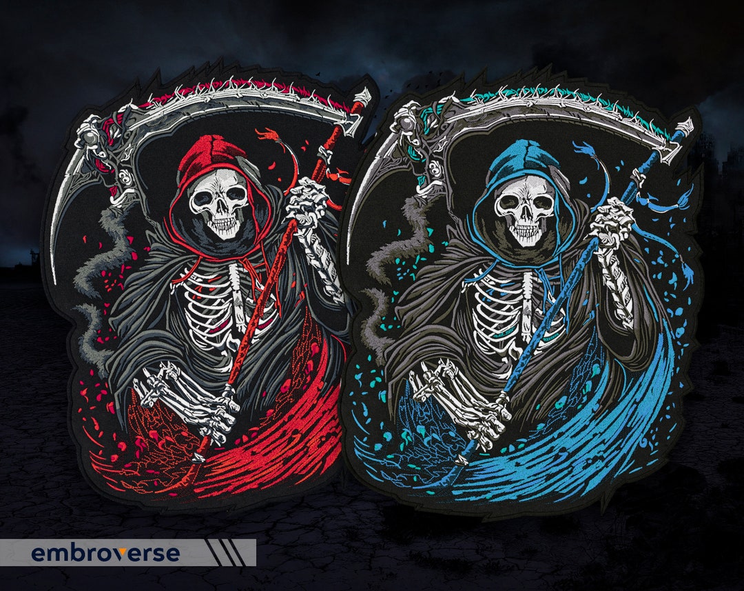 Grim Reaper Biker Back Patch - Large Embroidered Death Symbol for ...