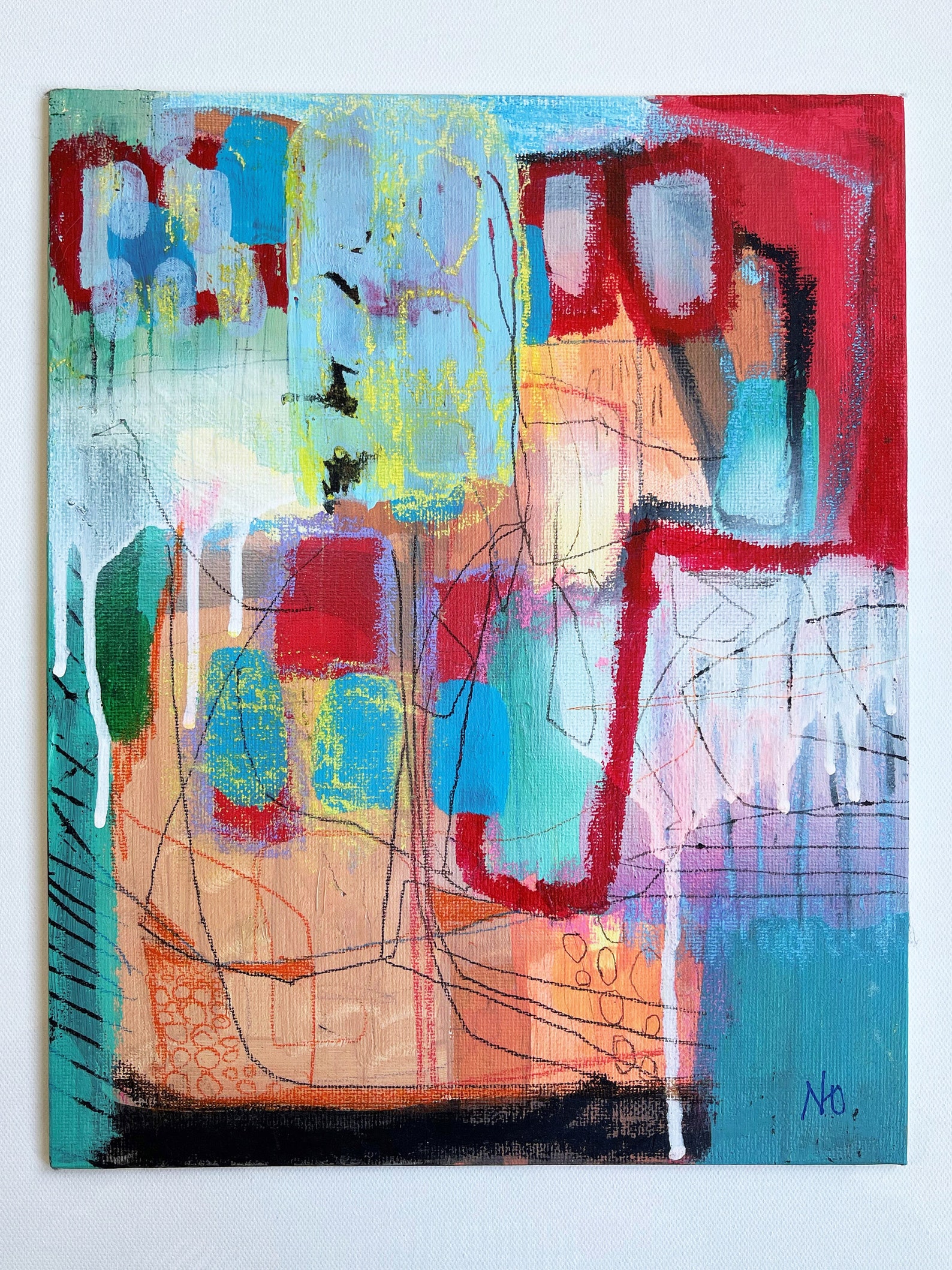 Mixed Media Abstract Wall Art on Board Canvas - Colorful Abstract ...