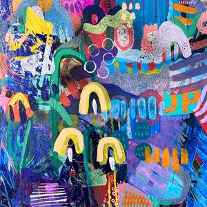 Contemporary Abstract Expressionist Painting, Mixed Media Collage ...