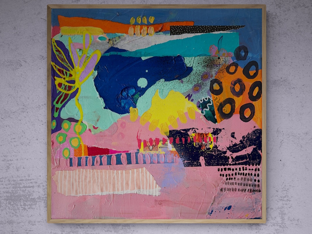 Cat Collaboration, Mixed Media Collage Artwork, Abstract Expressionist ...