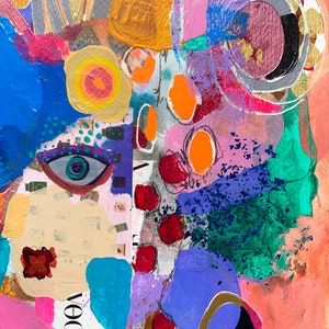 Abstract Portrait Painting, Mixed Media Collage Art, Modern Wall Art ...