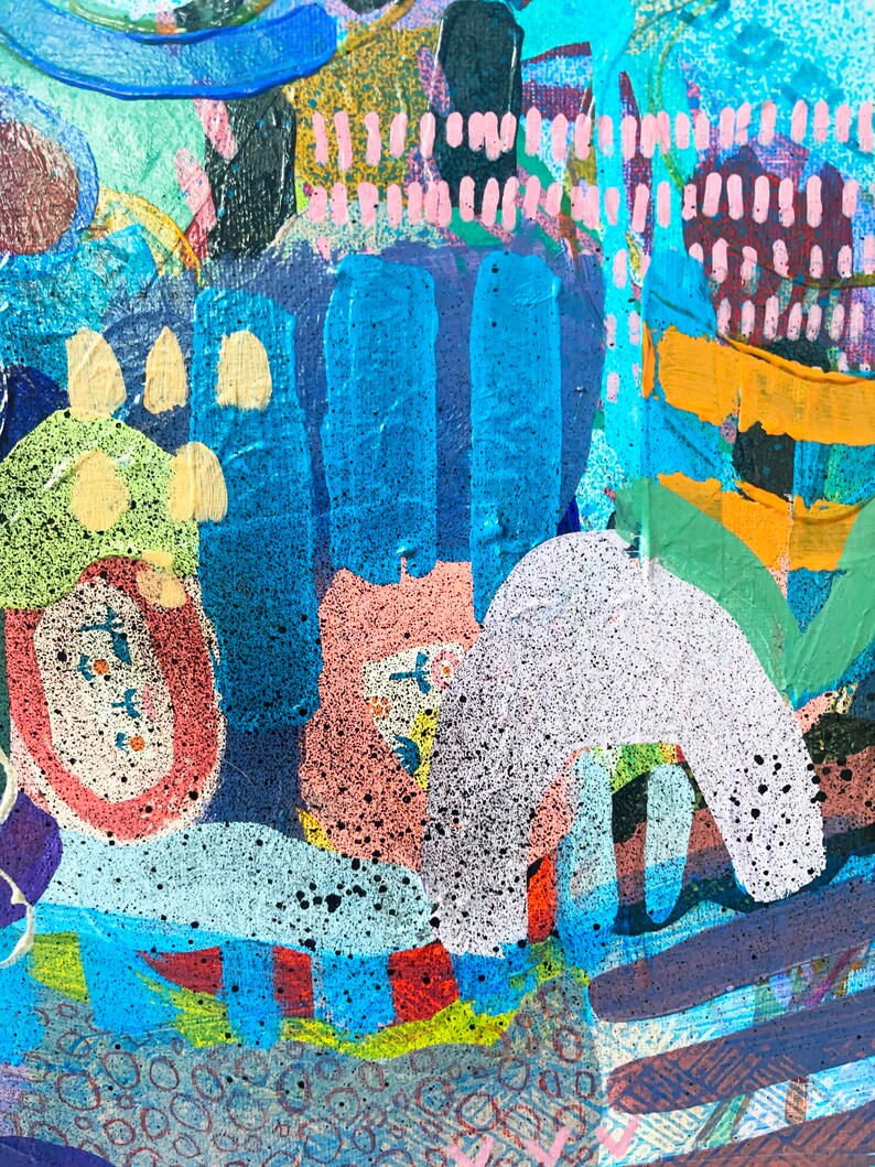 Contemporary Abstract Expressionist Painting, Mixed Media Collage ...