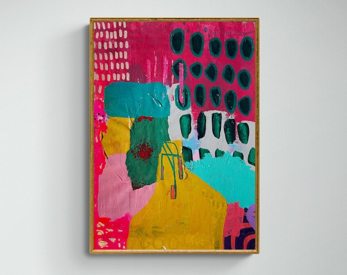 Colorful Mixed Media Collage Art on Paper, Abstract Painting, Colorful ...