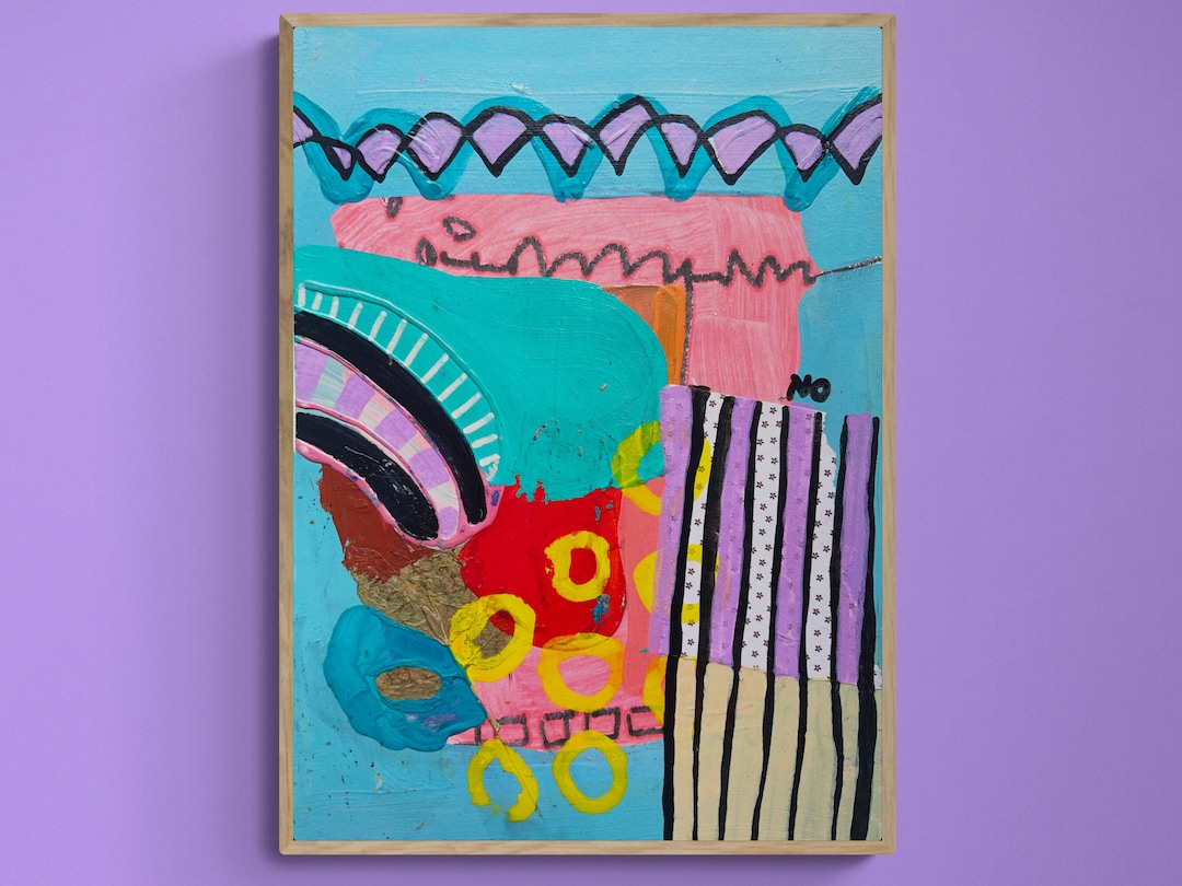 Original Intuitive Collage, Colorful Abstract Wall Art, Scribble Art ...
