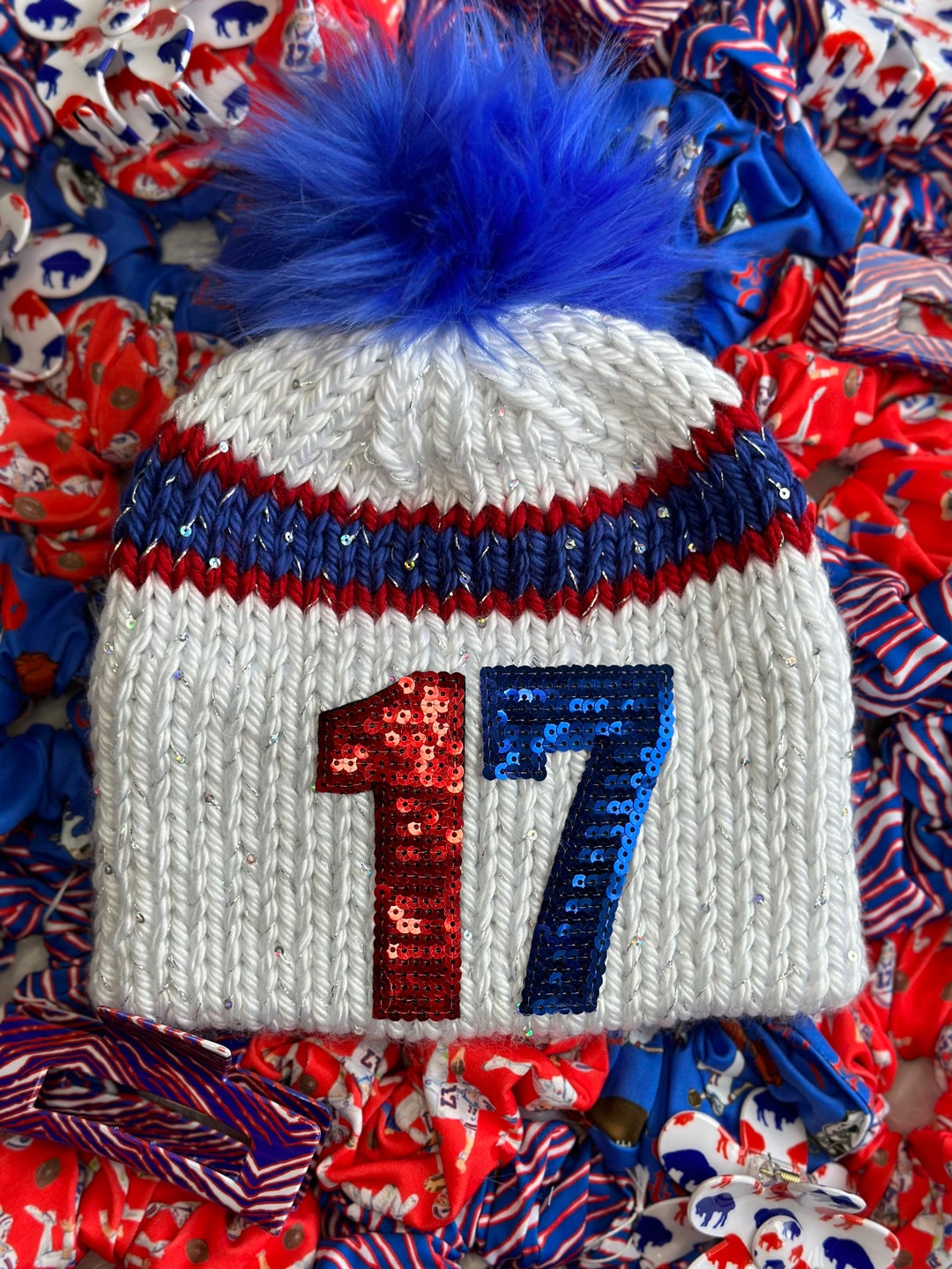 ORIGINAL Sequin 17 Knit Hat, HAND KNIT, Game Day Hat, Buffalo Football ...