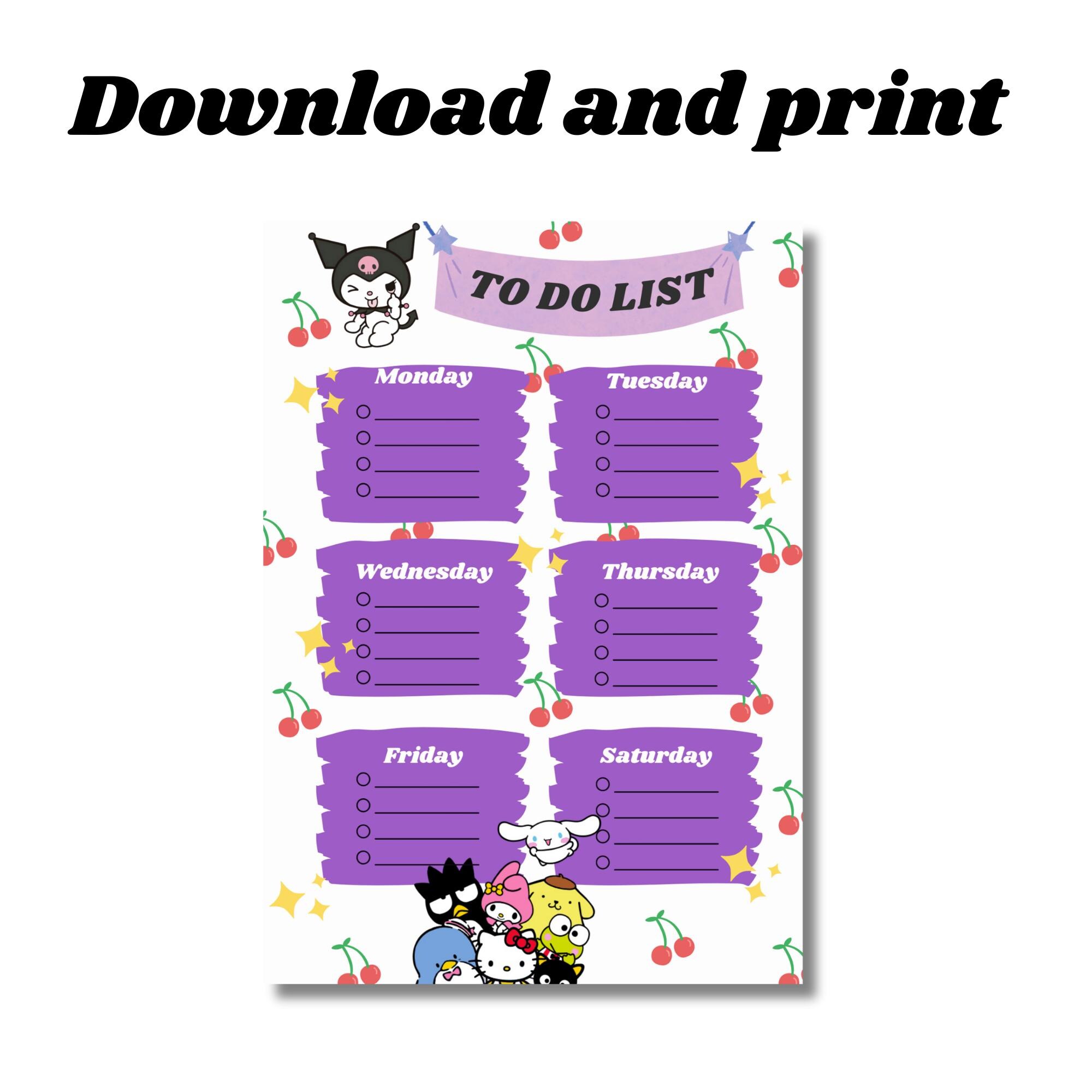 Printable Cute to Do List, Cute Sheet, Cartoon Scheduled Soft Copy ...