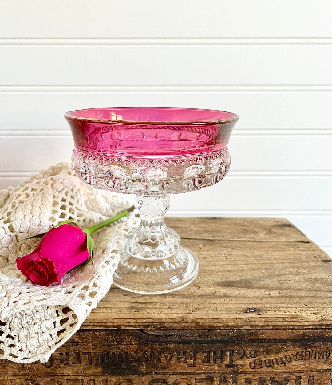 Vintage Kings Crown Ruby Thumbprint Glass Compote Vintage Candy Dish ...