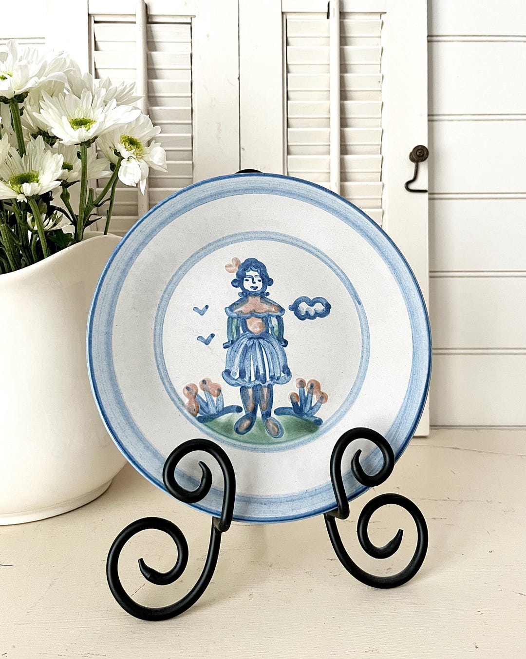 Mary Hadley Folk Art Girl With Flowers Dessert Salad Plate | MA Hadley ...