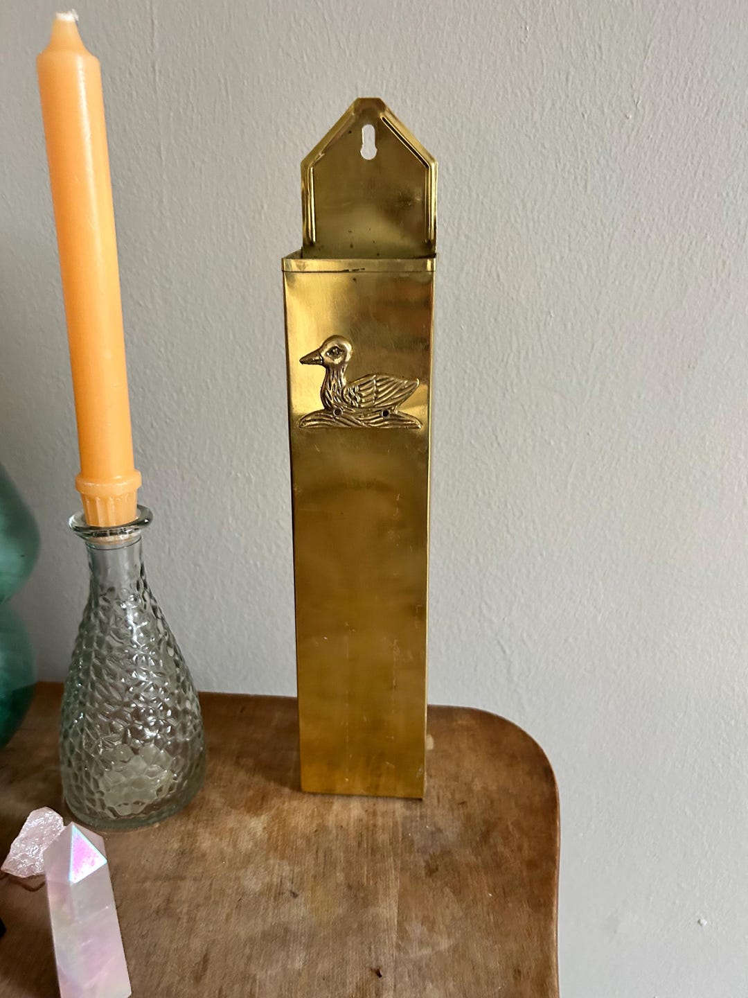 Vintage Brass Long Matchstick Fireplace Holder With Duck Motif ...