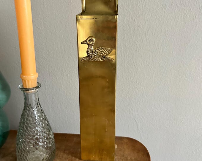 Vintage Brass Long Matchstick Fireplace Holder With Duck Motif ...