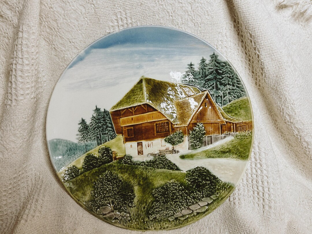 Vintage 1950s Majolica Hanging German Cottage Plate, Vintage Plate ...
