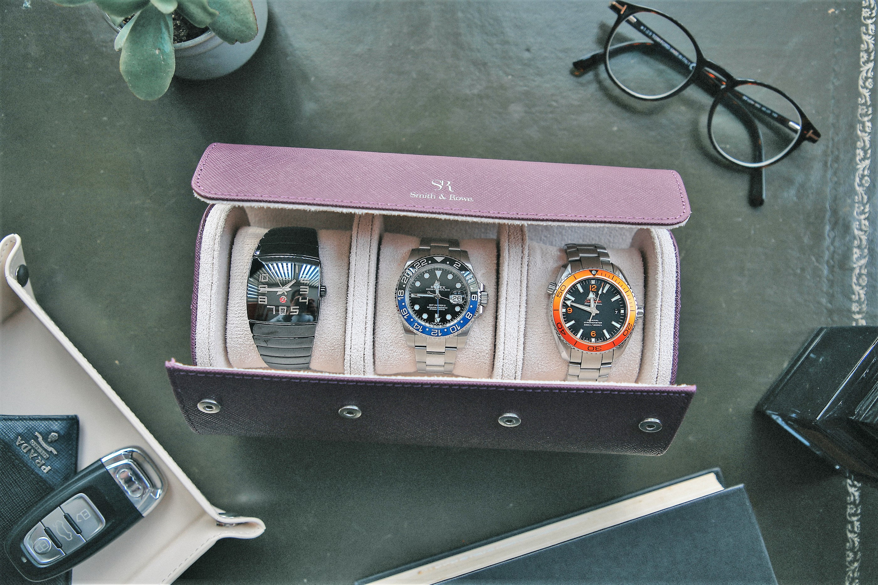 Luxury Leather Watch Case, Purple/cream Watch Box, Travel Watch Box ...