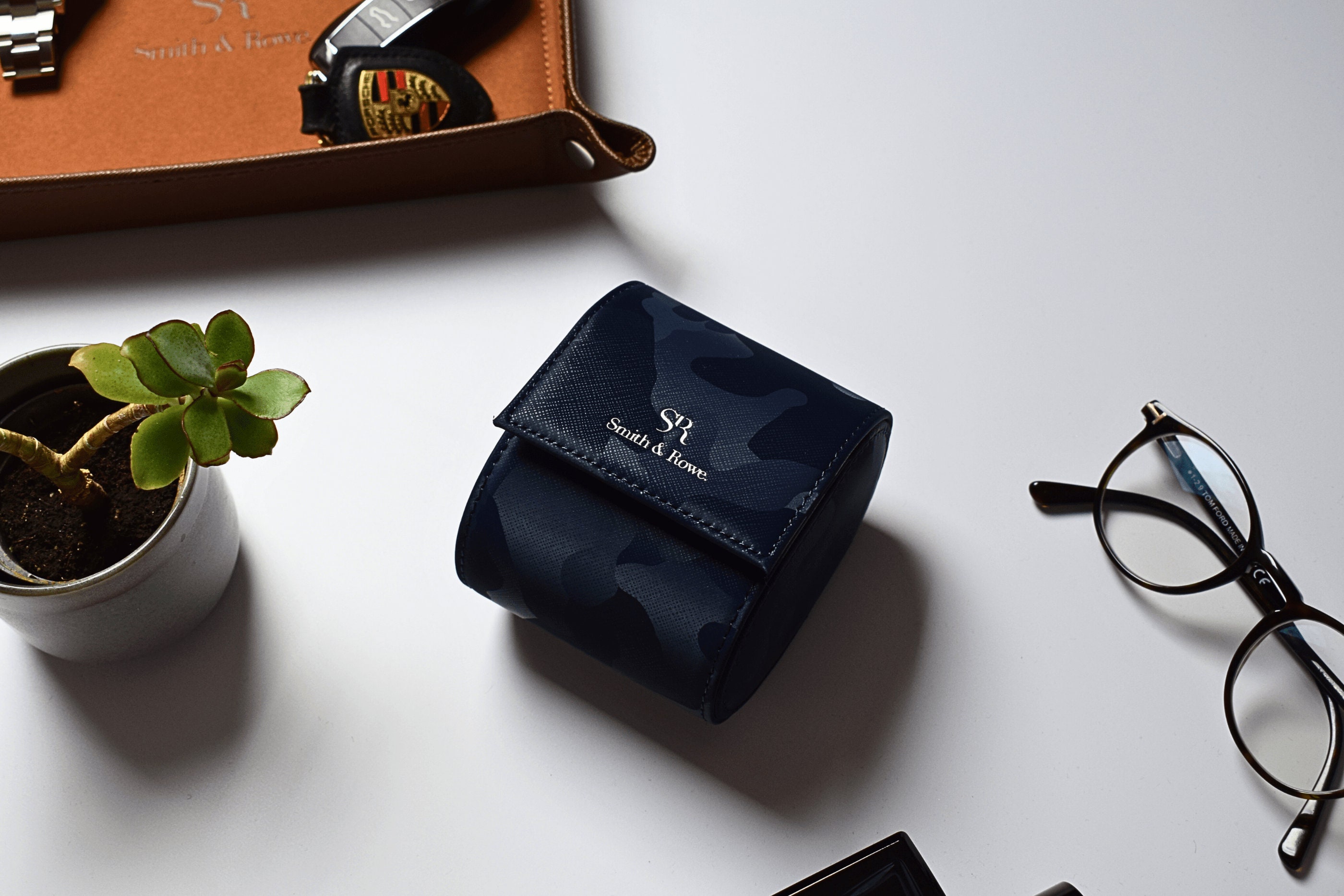 Blue Camo Italian Leather Single Watch Box for Men, Watch Roll, Travel ...
