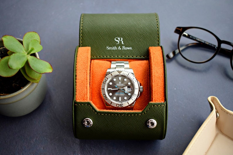 Olive Green Leather Single Watch Box for Men, Leather Watch Roll, 1 ...