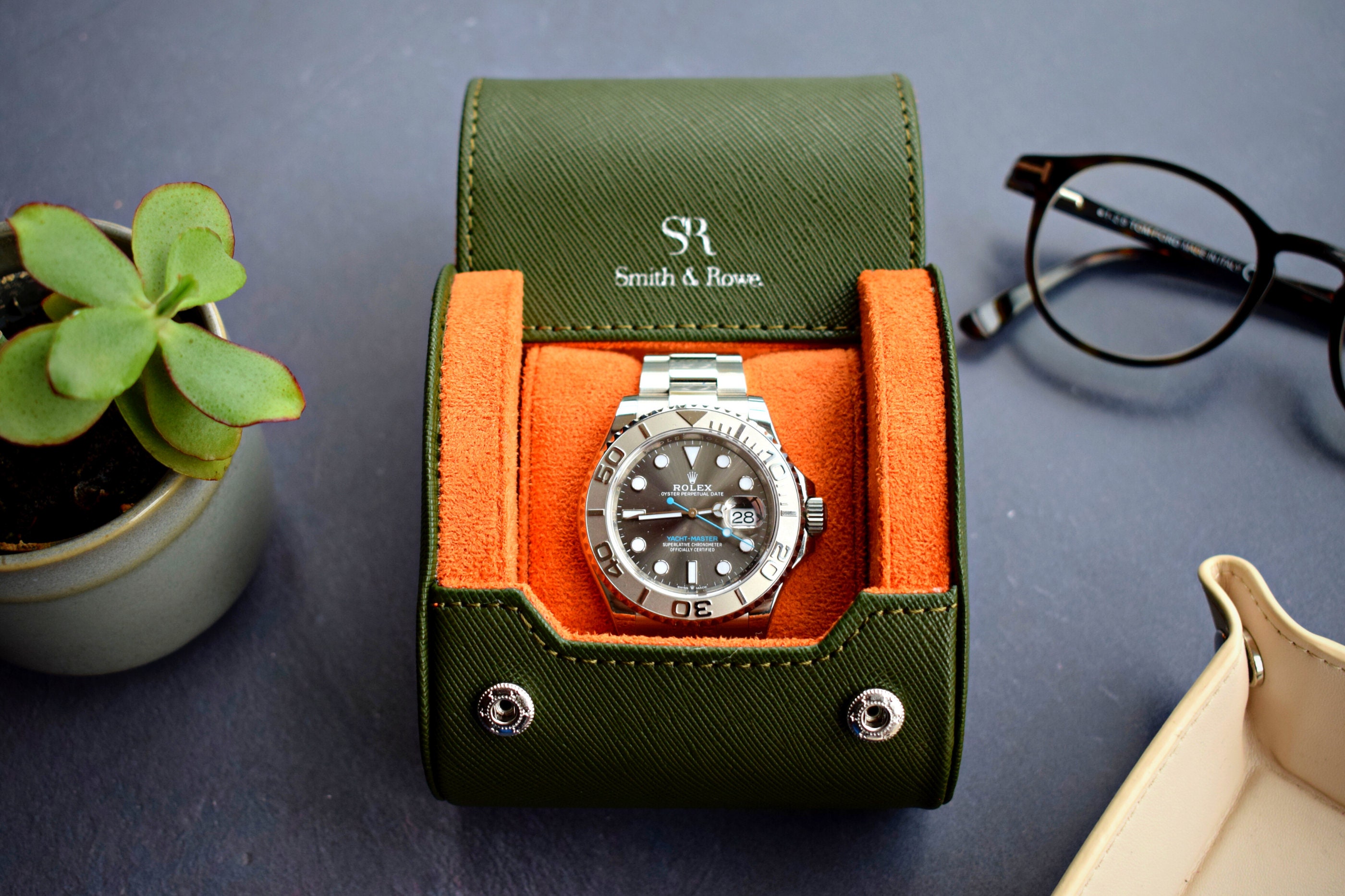 Olive Green Leather Single Watch Box for Men, Leather Watch Roll, 1 ...
