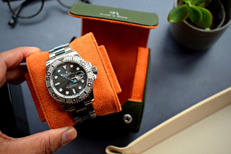 Olive Green Leather Single Watch Box for Men, Leather Watch Roll, 1 ...