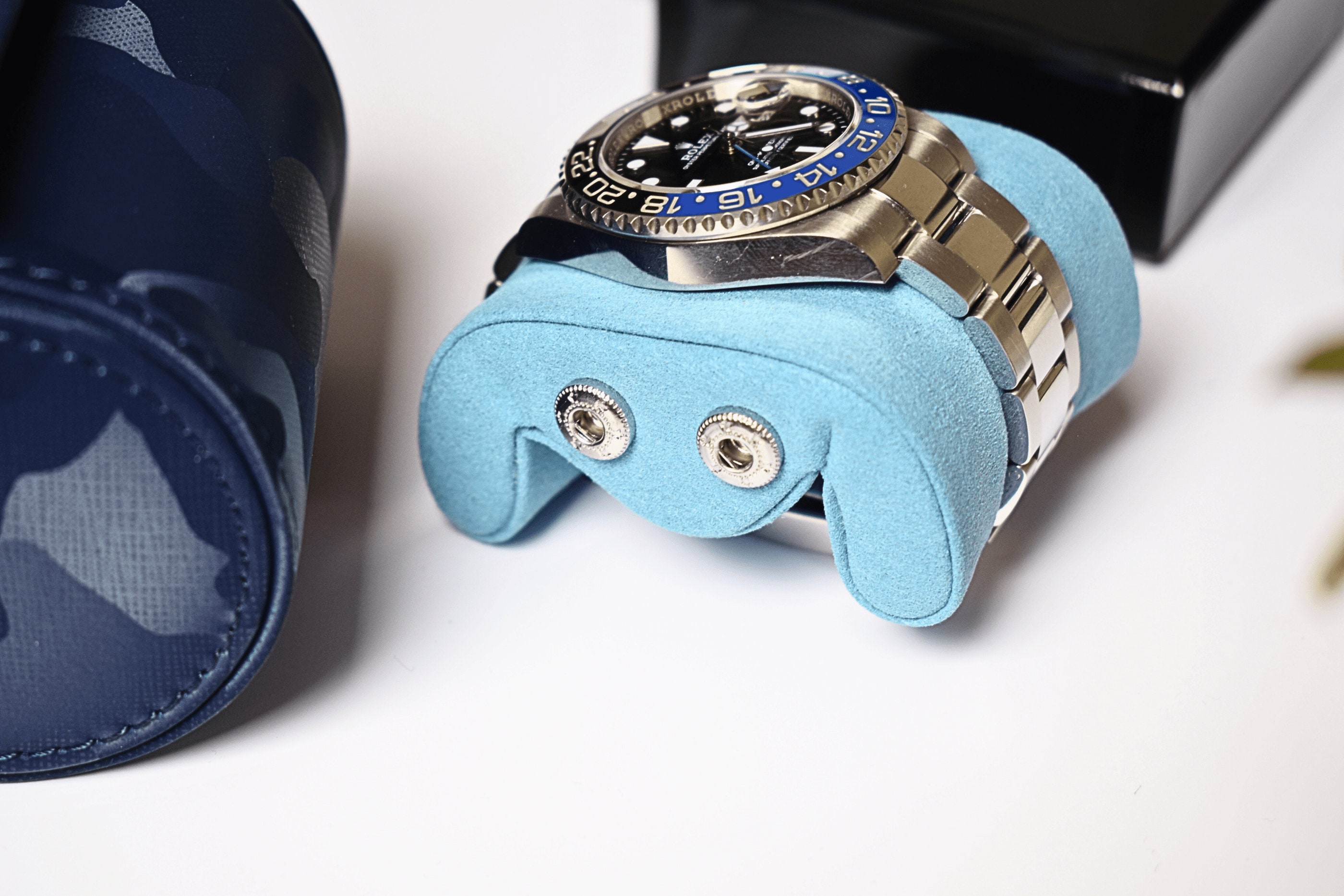 Blue Camo Italian Leather Single Watch Box for Men, Watch Roll, Travel ...