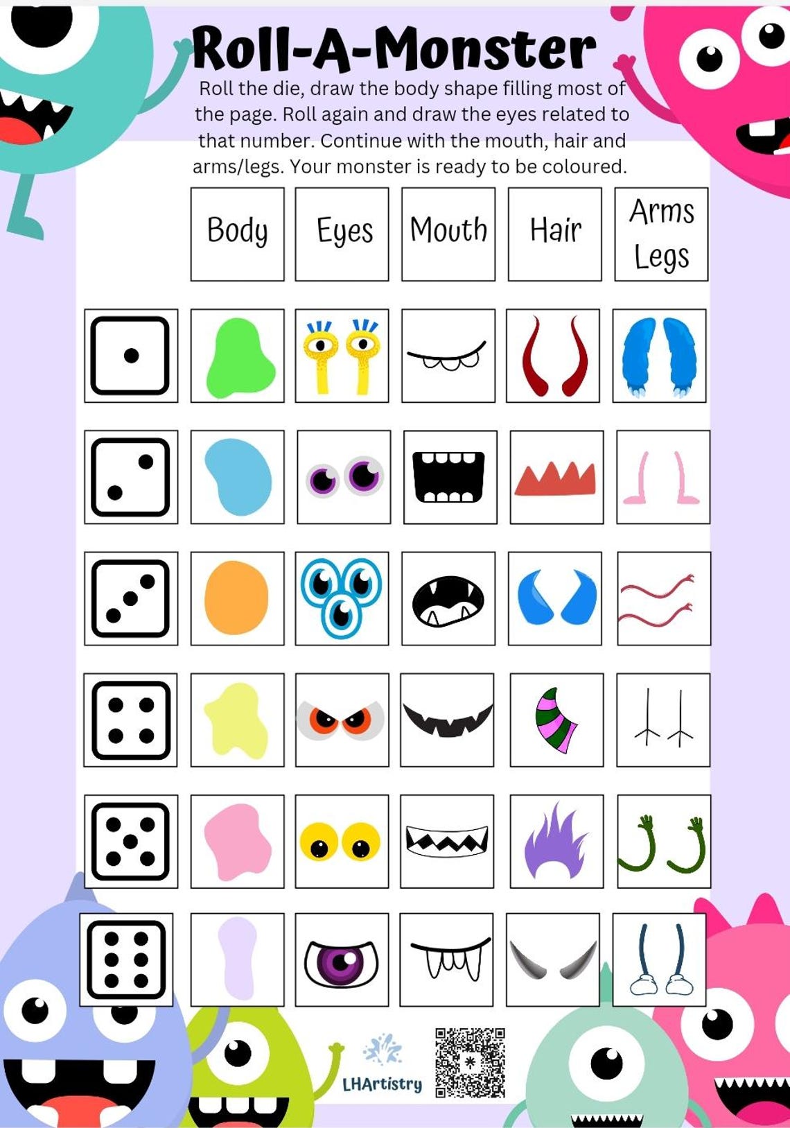Monster Mashup Drawing Dice Game (zones of Regulation Activity) - Etsy