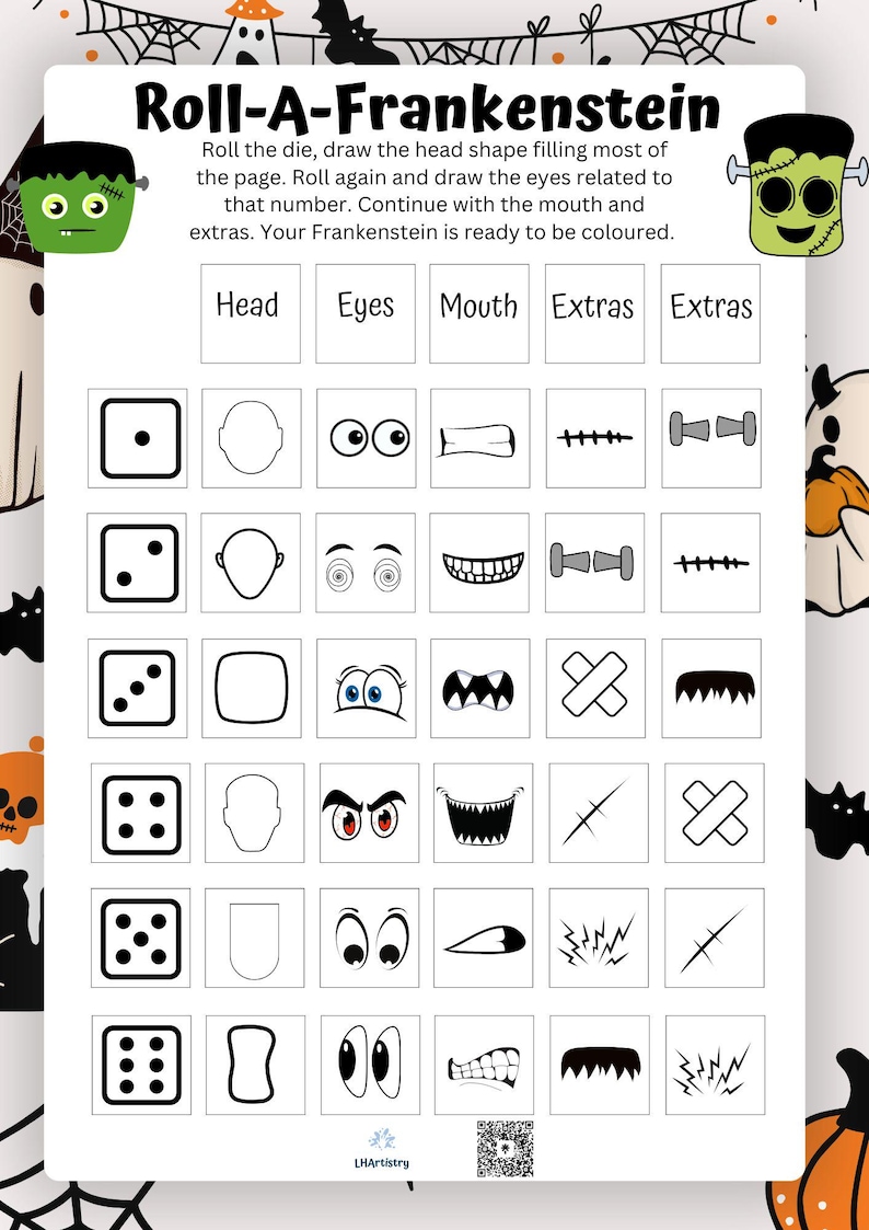 Roll-a-frankenstein! | Fun Halloween Art Activity for Kids - Etsy