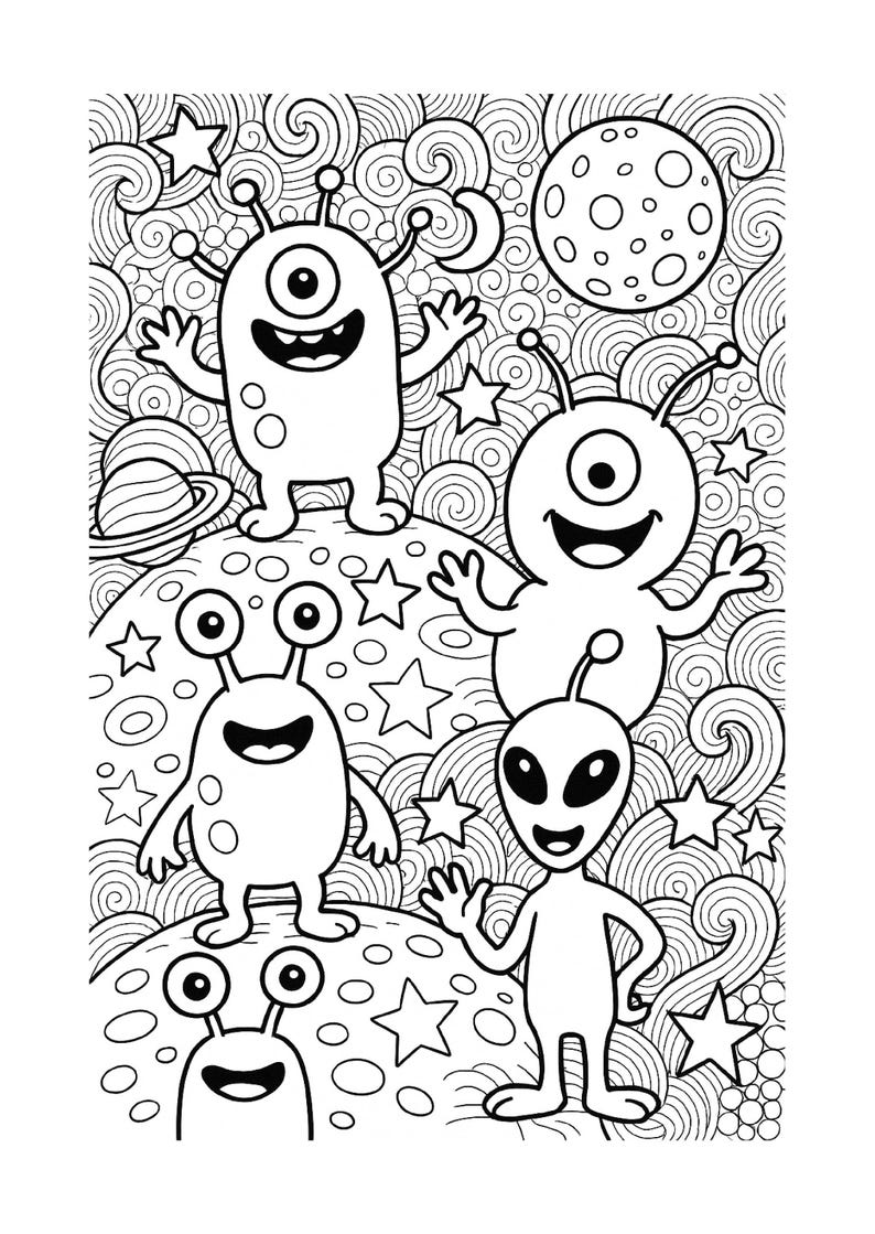 Mindful Colouring Page for Kids: Space Adventure With Rockets, Aliens ...