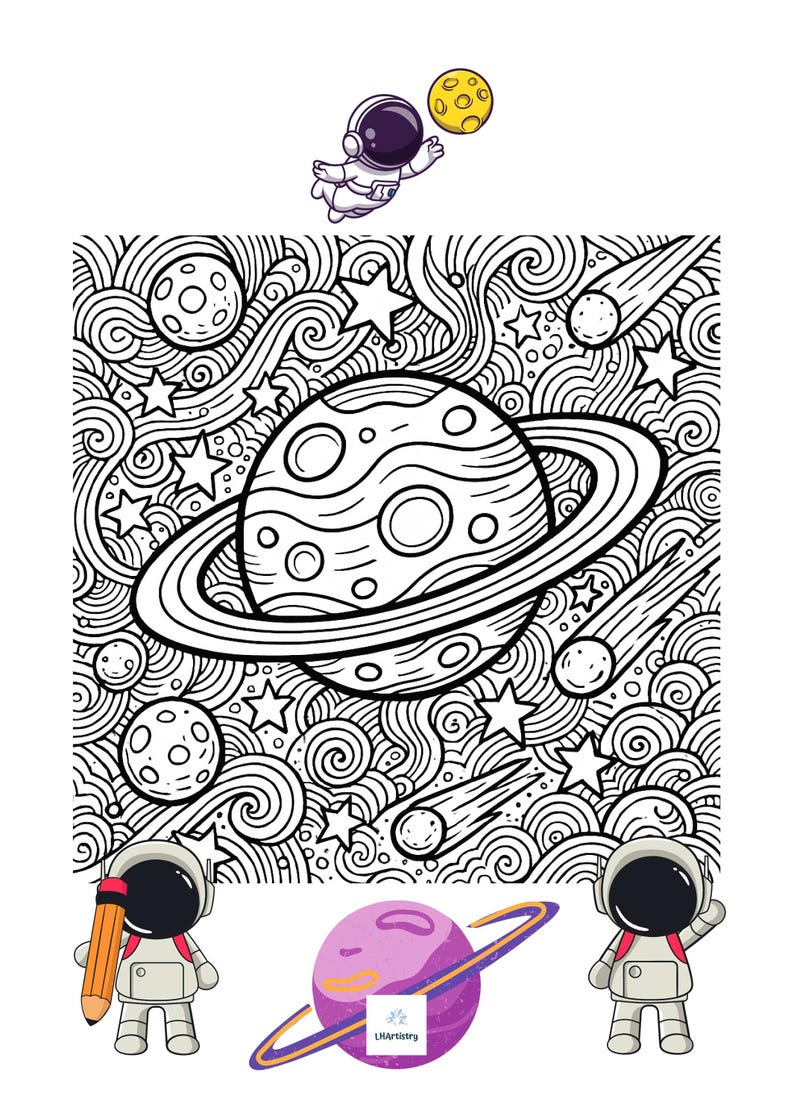 Mindful Colouring Page for Kids: Space Adventure With Rockets, Aliens ...