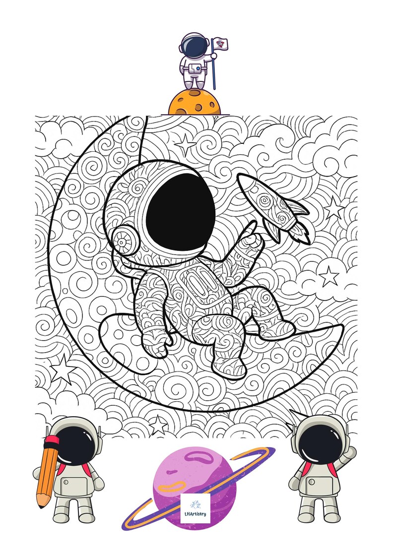 Mindful Colouring Page for Kids: Space Adventure With Rockets, Aliens ...