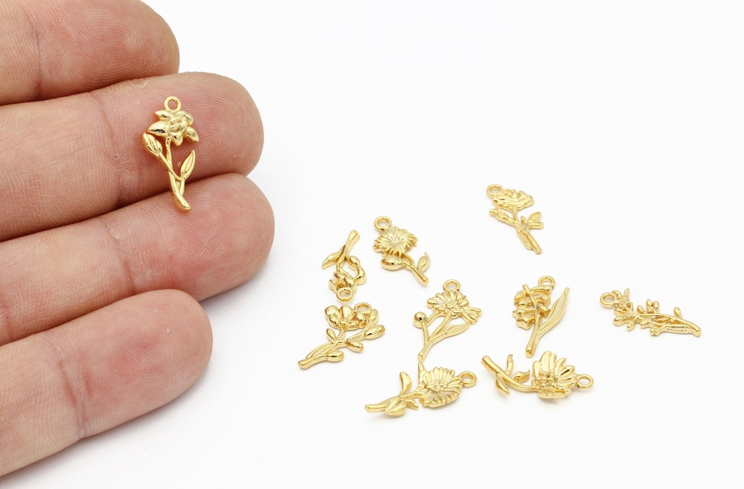 24k Gold Plated Birth Month Flower Charm, Birth Flower Pendant ...