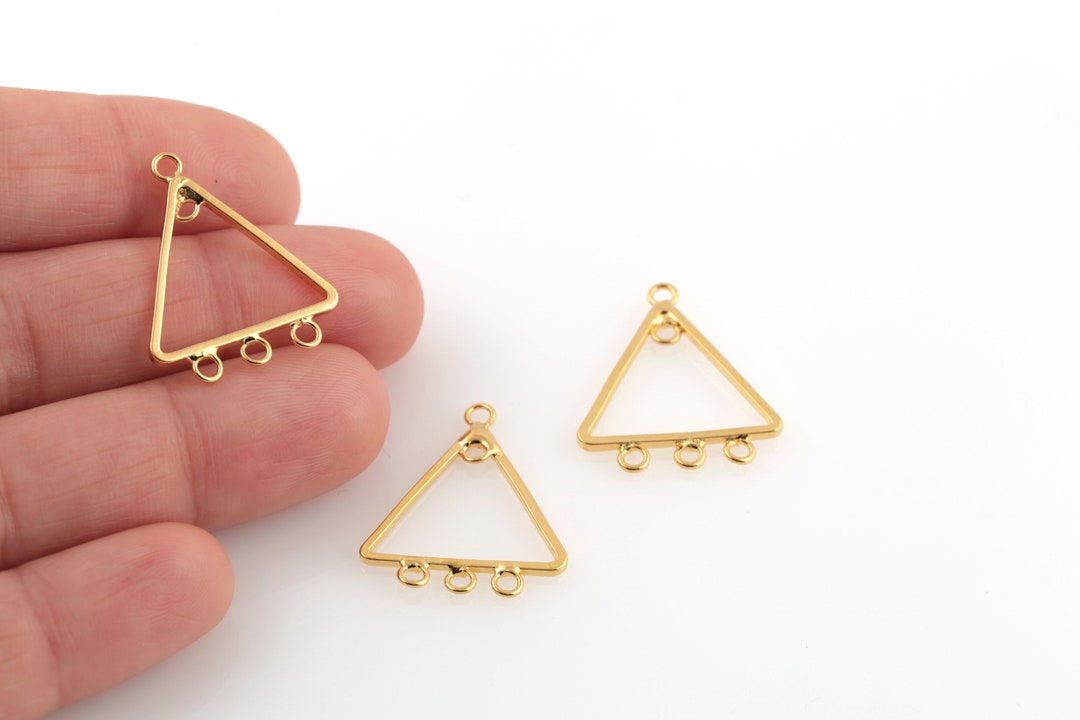 24k Gold Plated Triangle Charms, Triangle Connector, Multi Hole ...