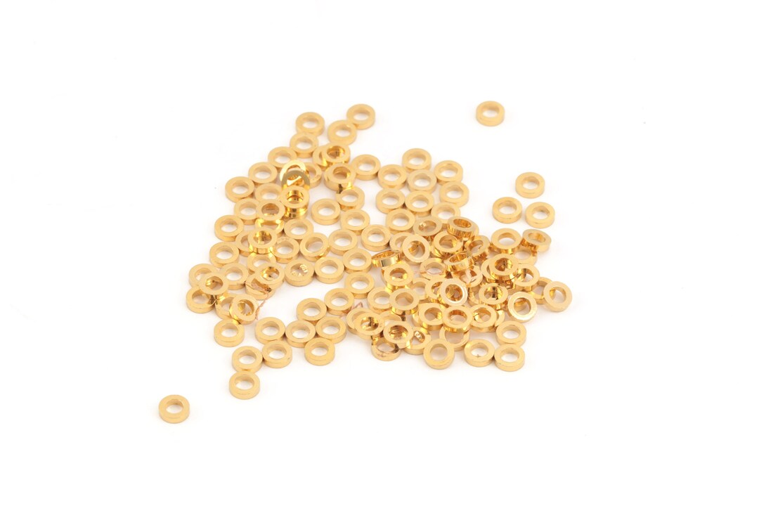 4mm 24k Shiny Gold Round Spacer Beads, Flat Round Beads, Stamping Tag ...