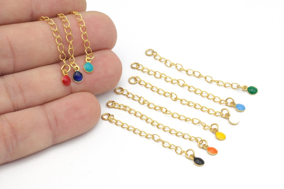 24k Gold Plated Extender Chain, Enamel Disc Extander Chain, Finished ...