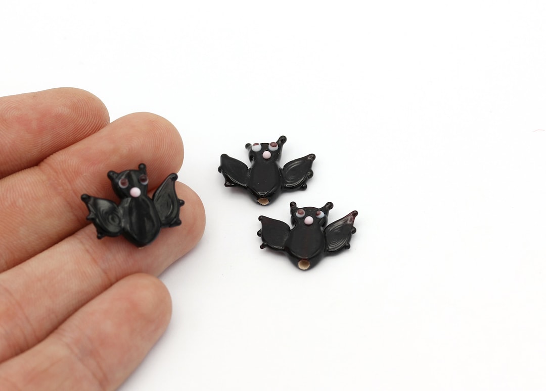 17x20mm Hand Made Murano Glass Bat Beads, Halloween Beads, Lampwork ...