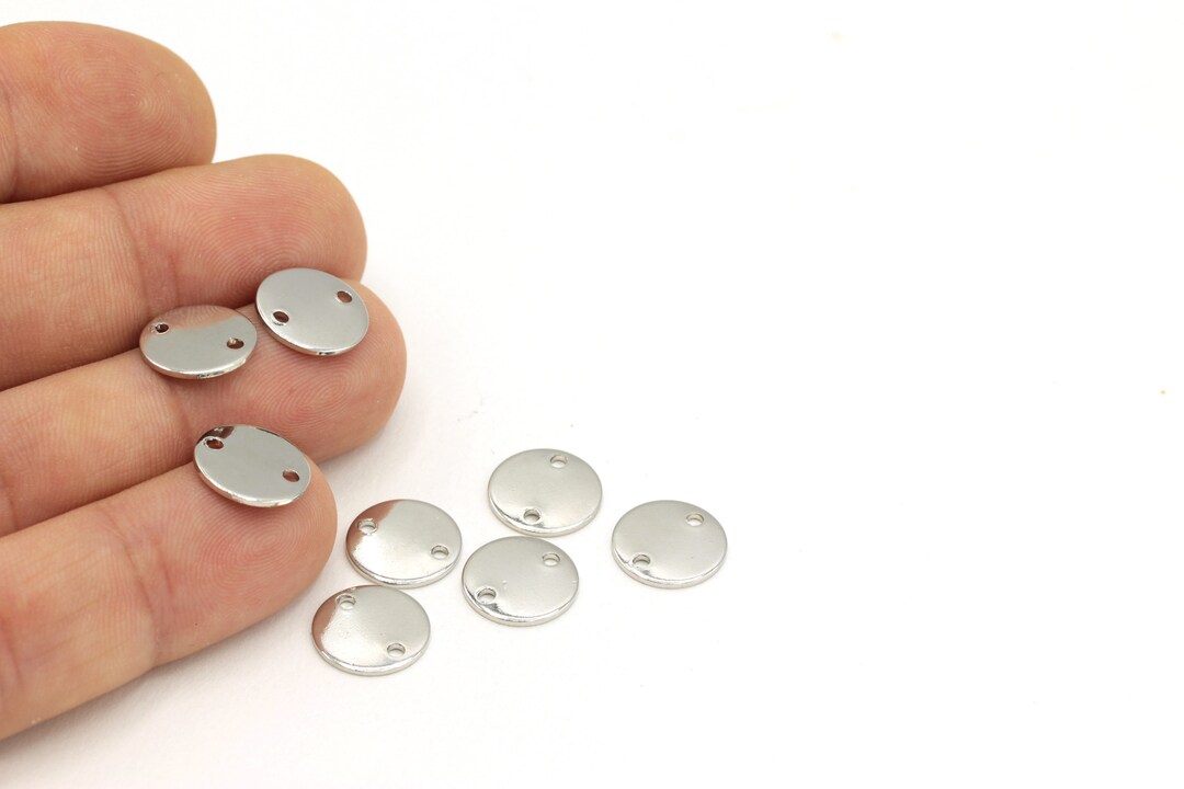 12 Mm Two Holes Disc Silver Plated Disc, Stamped Disc, Coins, , Stamp ...