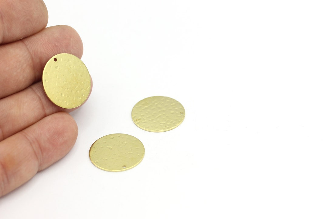 22mm Raw Brass Stamp, Hammered Round Disc, Brass Cabochon Tag, Hammered ...