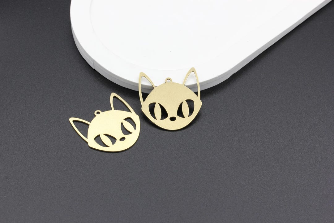 Raw Brass Laser Cut Cat Face Pendant, Minimalist Animal Jewelry Making ...