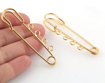 16x57mm 24k Shiny Gold Plated Safety Pin Charms,multi Hole Safety Pin,3 ...