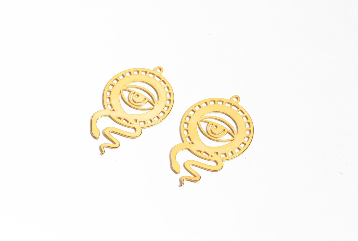 24k Gold Plated Laser Cut Eye and Snake Design Pendant, Egyptian Eye ...