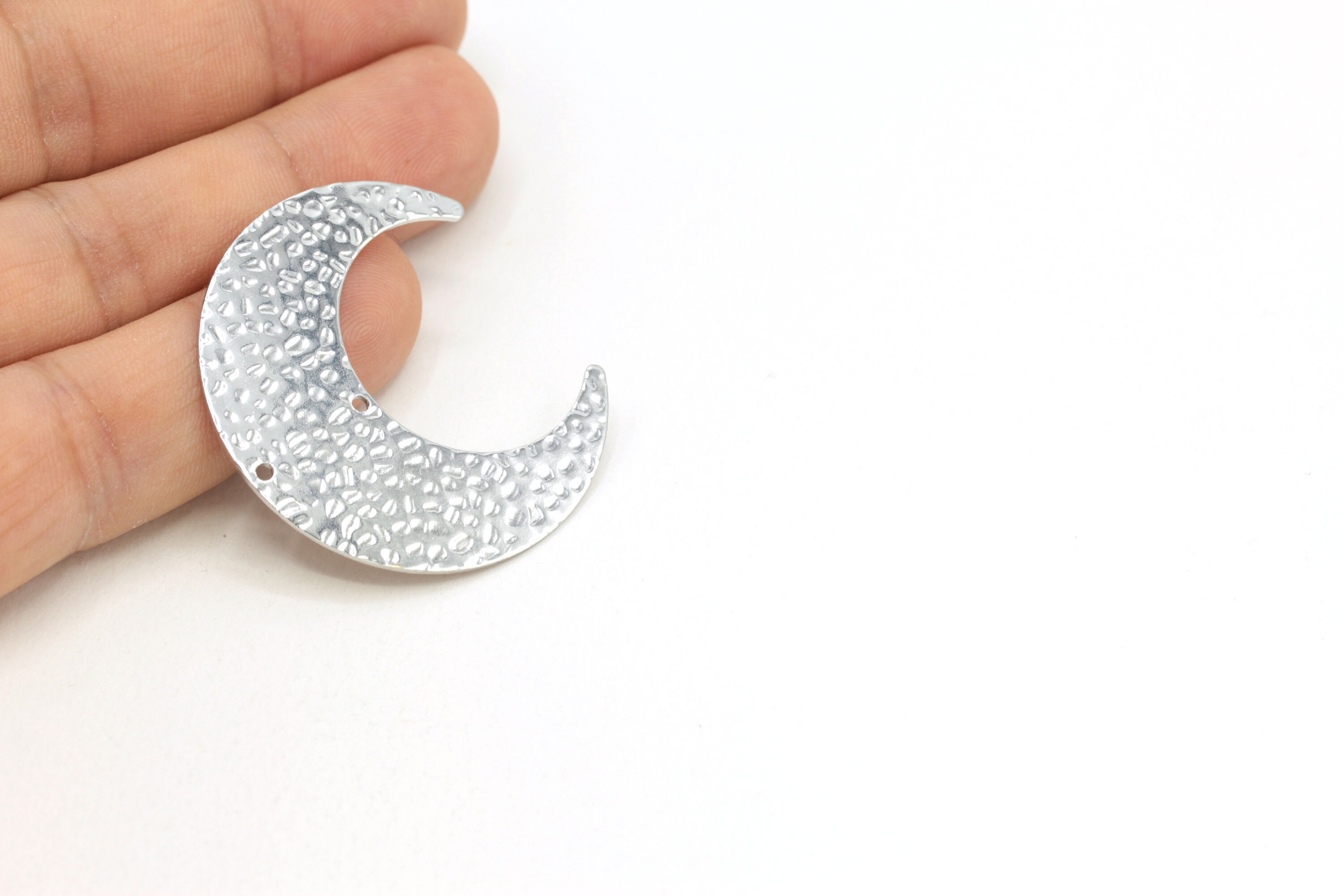 Silver Plated Half Moon Pendant hammered 2 Hole Half Moon - Etsy